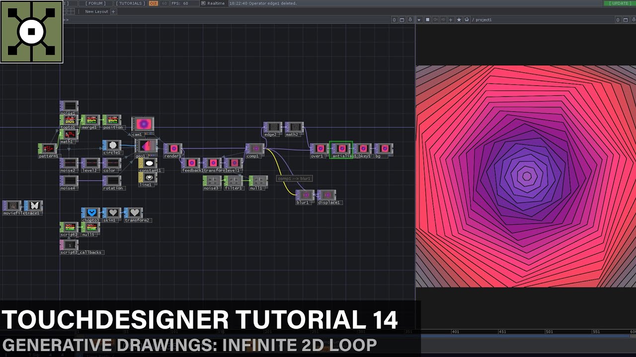 TouchDesigner Tutorial 14 - Generative Drawings: Infinite 2D Loop