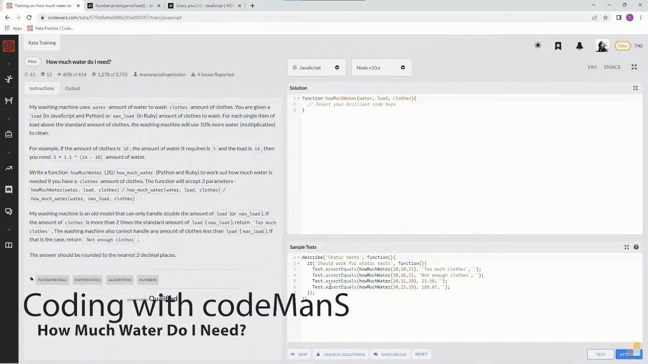 Codewars 8 kyu How Much Water Do I Need? JavaScript