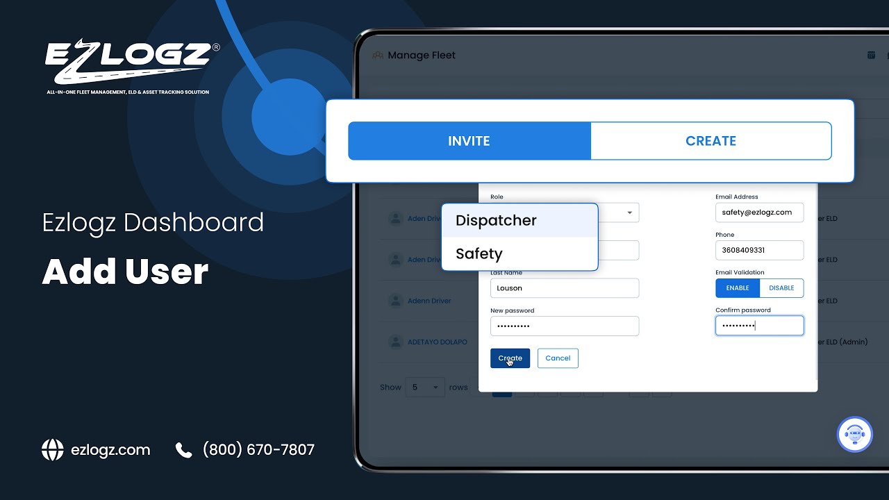 EZLOGZ DASHBOARD: ADD USER
