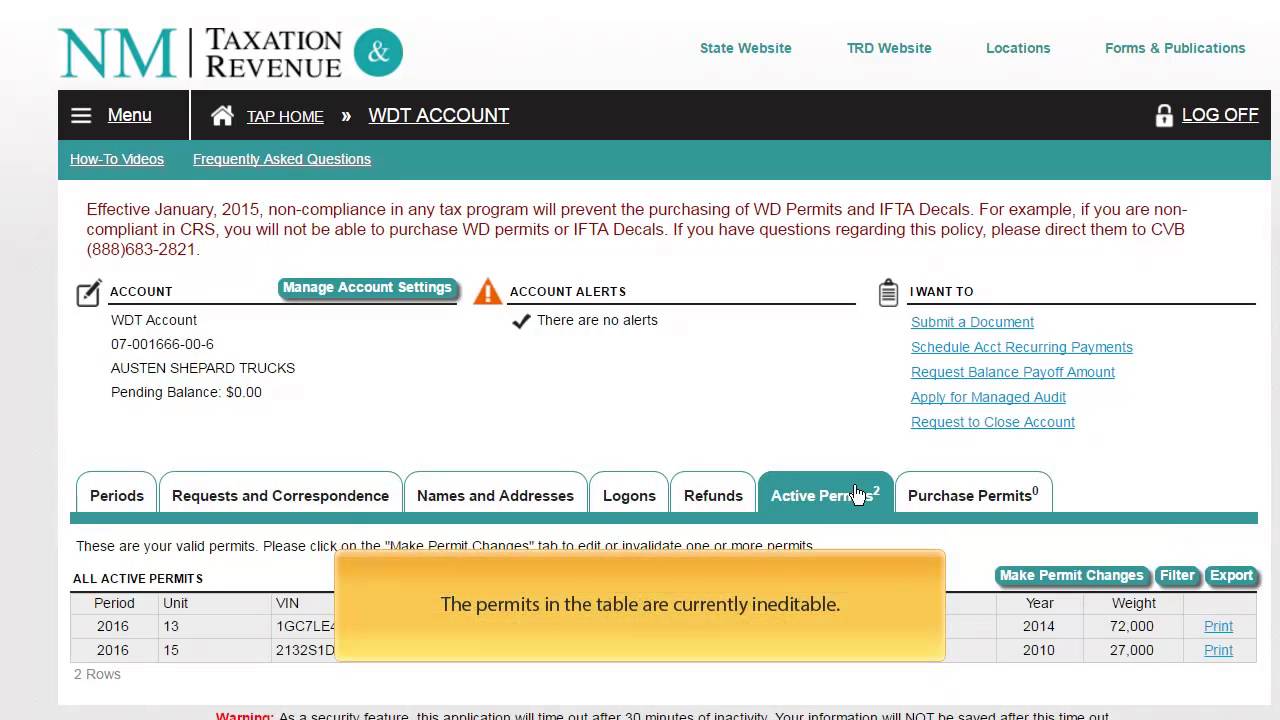 Invalidating WDT Permit in TAP