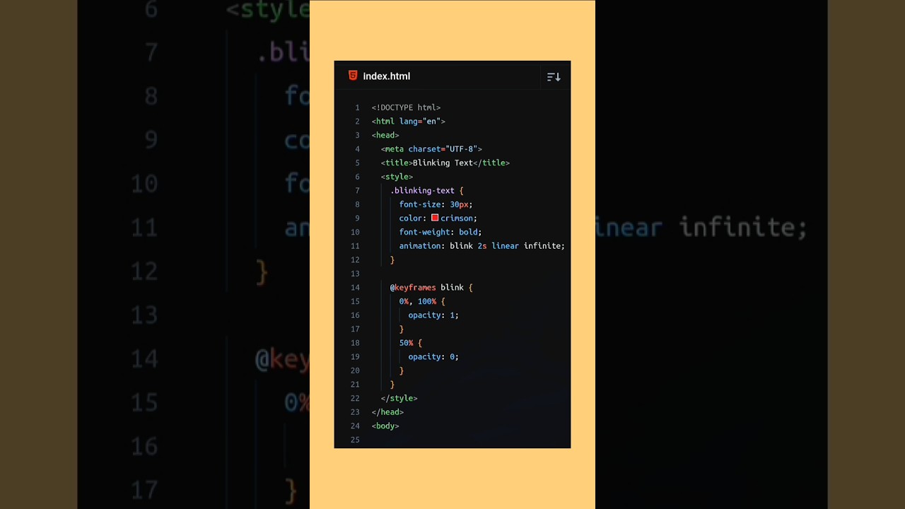 Create Blink Animation In HTML CSS #css #html #animation #blink🔥