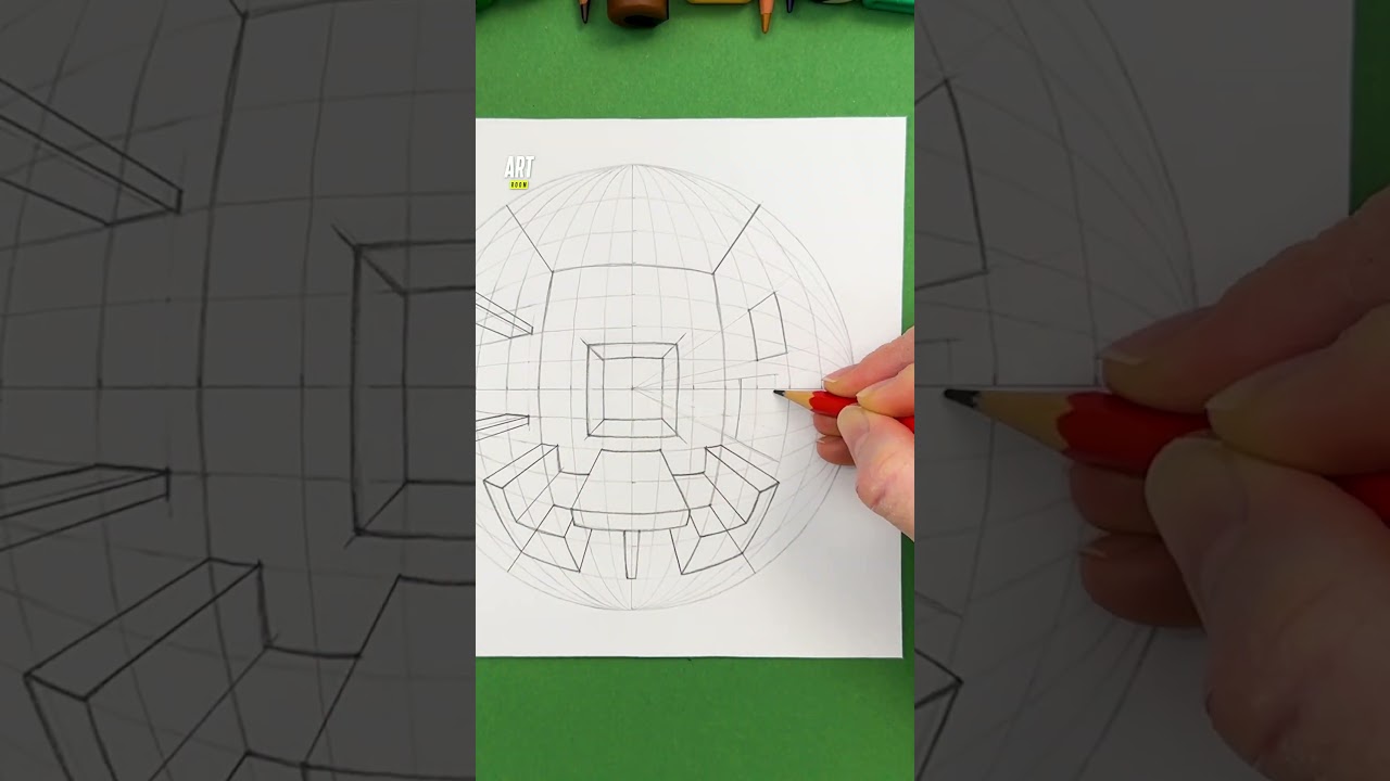 5-point perspective ✍️📏 Easy tutorial! (fisheye) #tutorial #fisheye #easymethod #drawing
