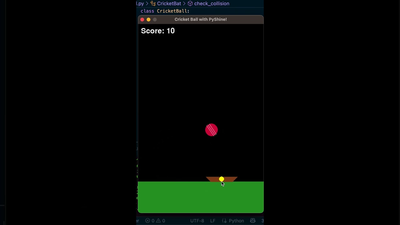 Cricket bouncing ball game in Python - Part 1/6⚡️ #shorts #coding #programming #python