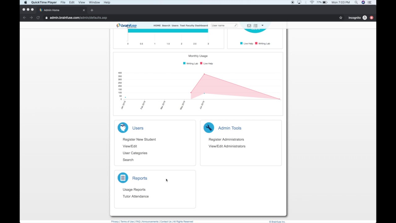 Brainfuse Admin View Quick Look