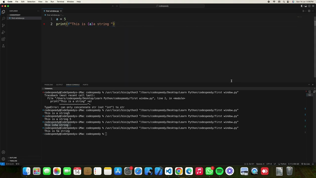 Print string and integer in the same line in Python