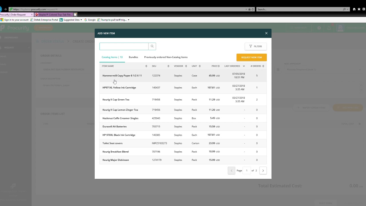 Request an Order in Procurify