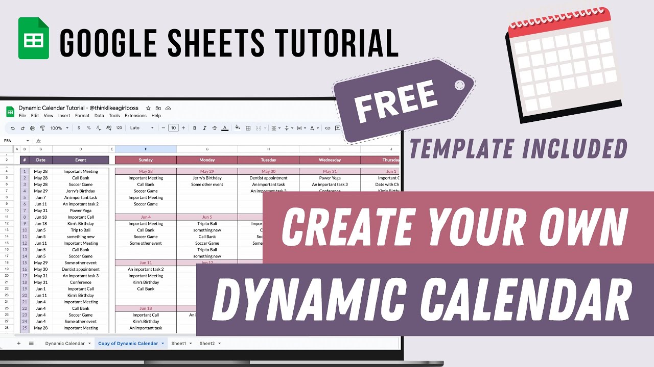 Dynamic Calendar Google Sheets Tutorial + FREE template