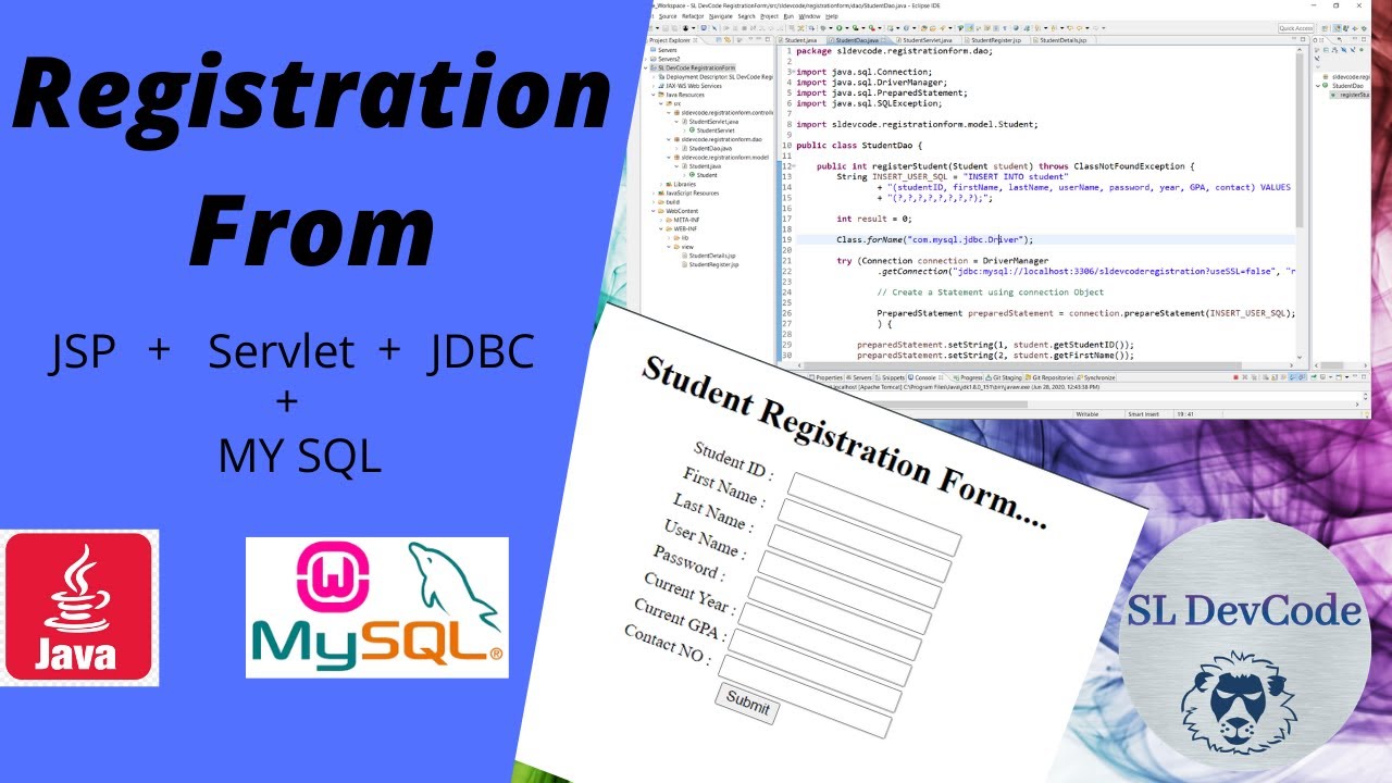 Java Tutorials & Projects 05 - Create a Registration Form using JSP+Servlet+JDBC+MYSQL | Source Code