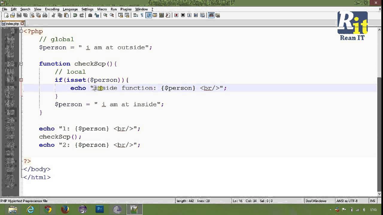 Lesson 6 part 3: PHP function & variable scope