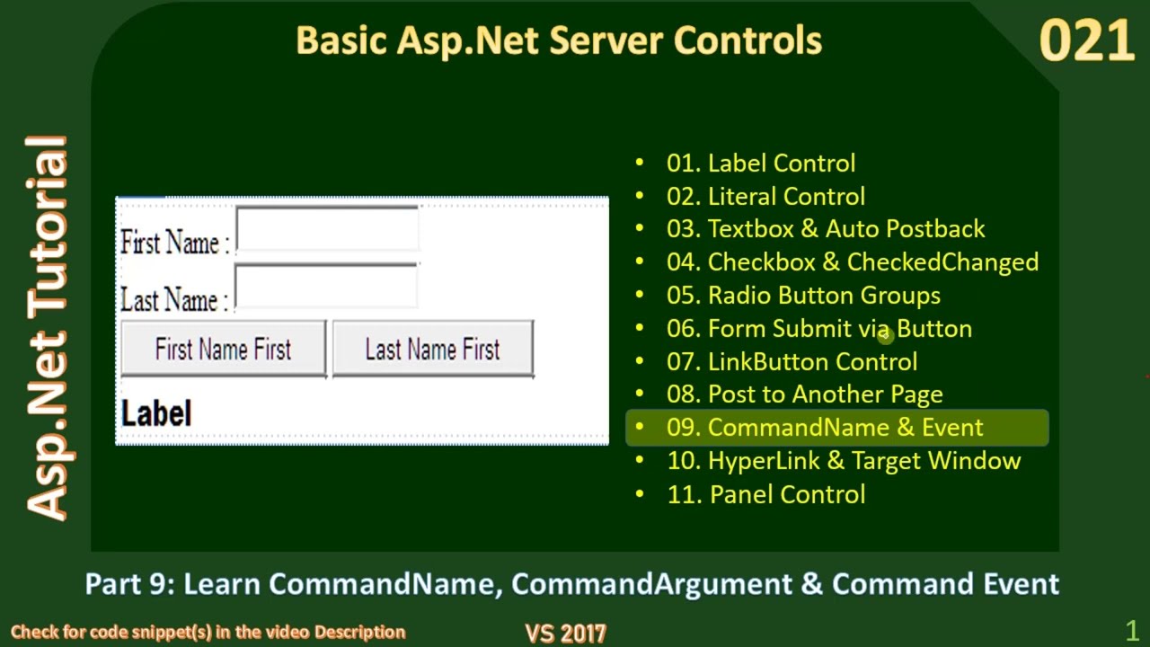 Basic Controls | Part 9 - CommandName, CommandArgument & Command Event | Asp Net Tutorial #021
