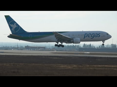 exceptional guest visiting Leipzig Halle Airport Pegas Fly Boeing 767 landing VP-BMC
