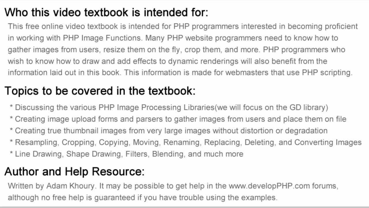 01. PHP Image Processing - PHP Video Textbook Tutorial Introduction