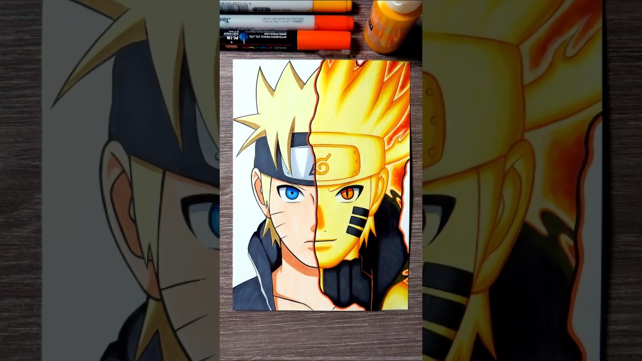 Drawing Naruto 🦊🔥 Naruto Shippuden | Stained Art 🎨 #shorts #naruto #kurama