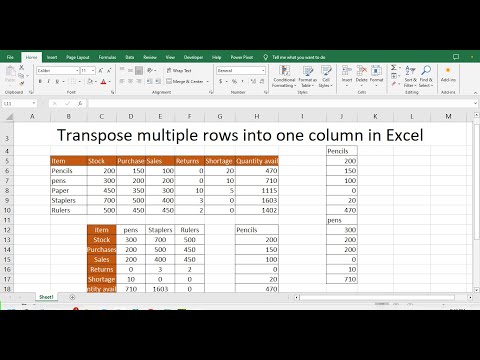 Transpose multiple rows into one column in Excel