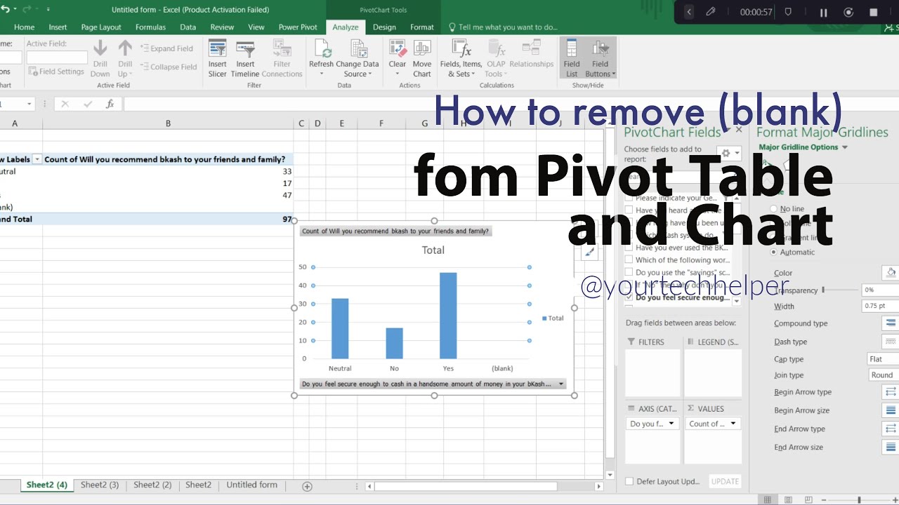 How to remove (blank) cell from Pivot table and charts (Old Way vs. New Way)| New way with 1 Click|