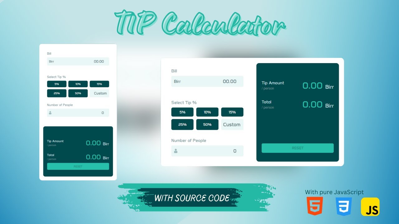 Responsive Tip Calculator Showcase | UI Highlights, Code & Git Repo Overview