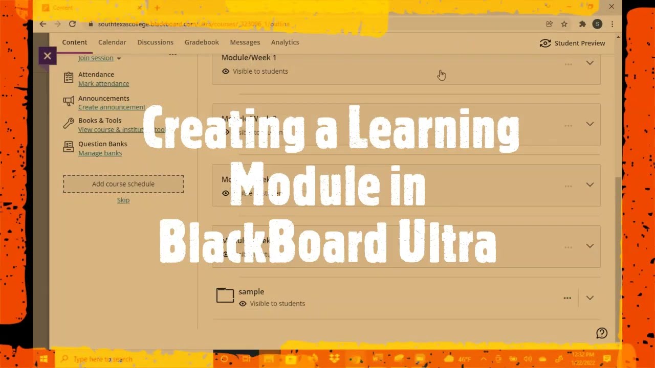 BlackBoard Ultra Create Learning Module