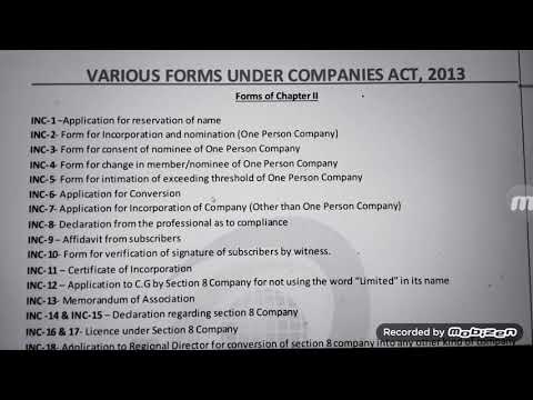VARIOUS FORMS UNDER COMPANIES ACT 2013