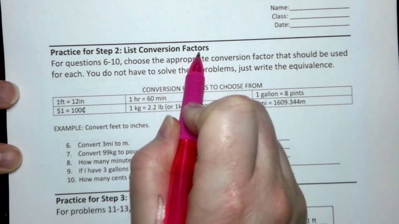 Guided Instruction for Dimensional Analysis Worksheet.