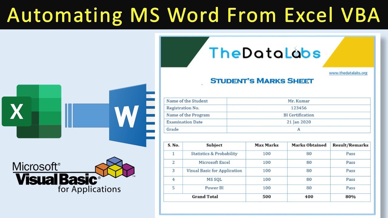 Fully Automated Student Marks Sheet (Transfer Data from Excel to Word) - A Step By Step Tutorial