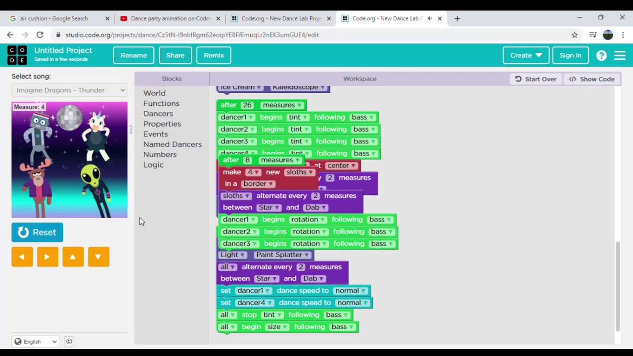 Dance party tutorial code.org