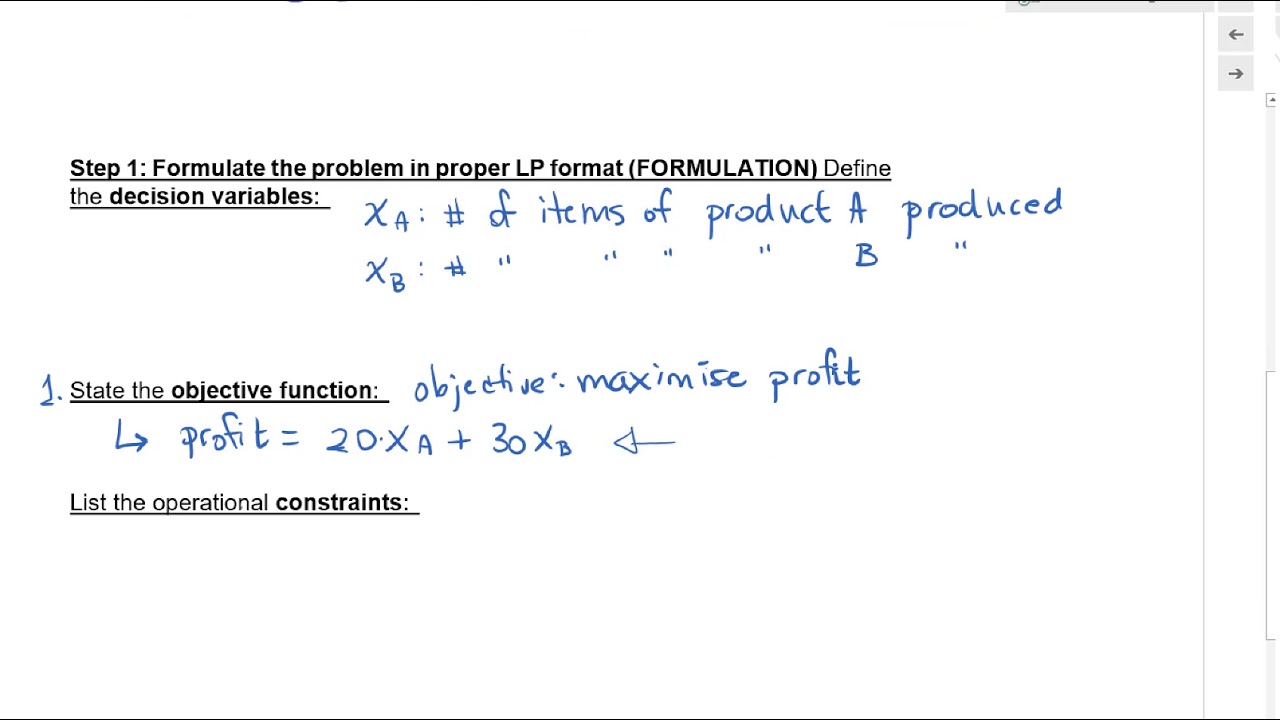 Linear Programming a First Example Setup (video 1 of 4)