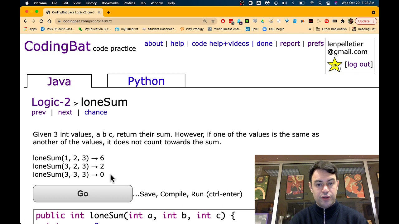 codingBat logic-2 loneSum solution