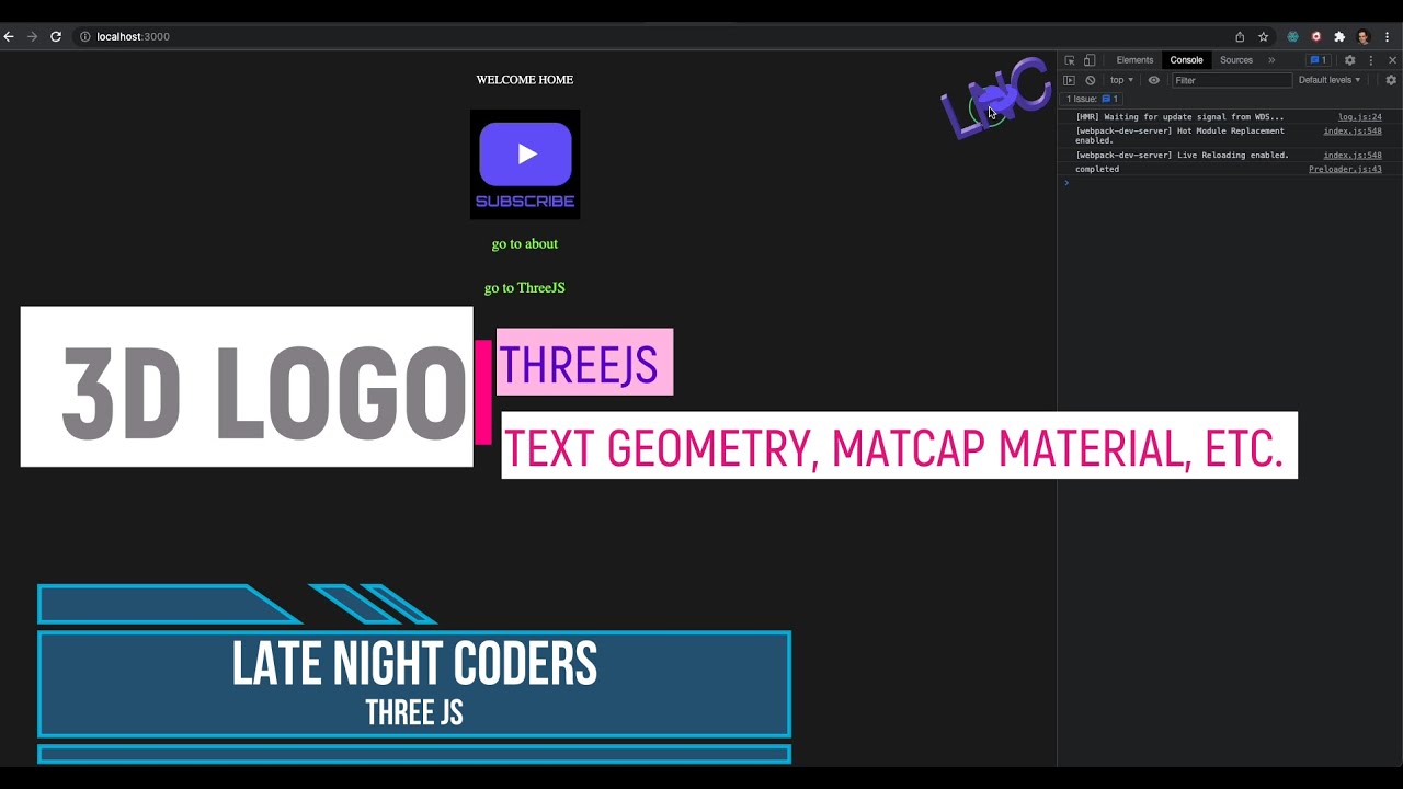 Create a 3D logo using ThreeJS TextGeometry and apply different materials and animations