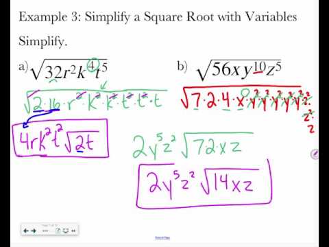 Algebra: 10-2 Simplifying Radical Expressions