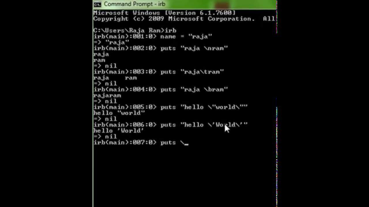 Ruby programming tutorial (special characters) - 10