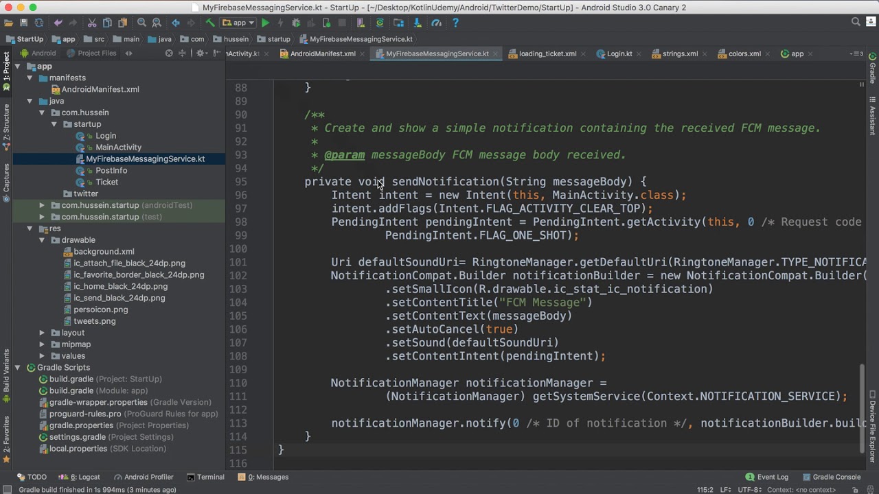 10- Android Kotlin Twitter App:    Firebase Cloud Messaging