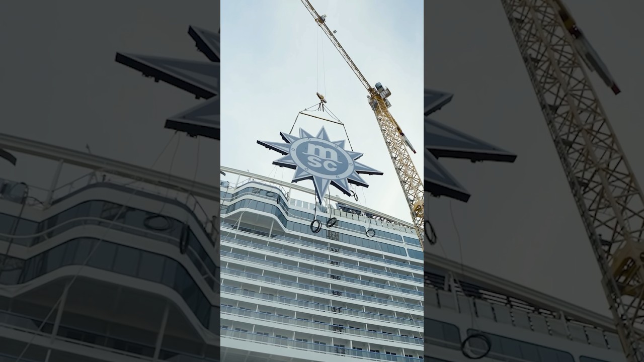 Exclusive footage from the shipyard: 👀 watch as the MSC sign takes its spot on #MSCWorldAmerica.