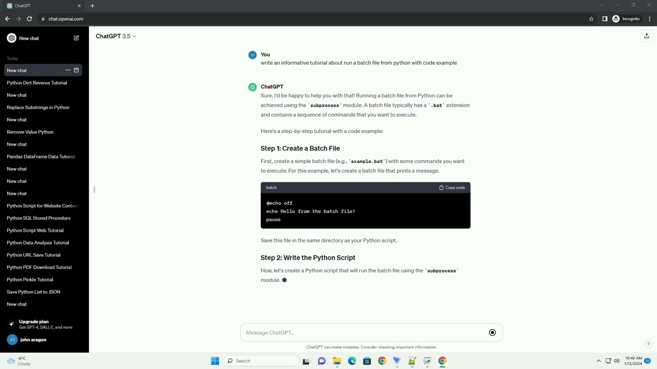 run a batch file from python