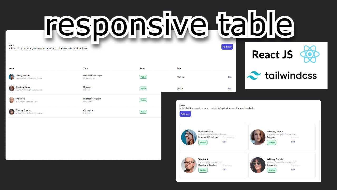 How to code responsive table tailwind | tailwind tutorial | reactjs tutorial | responsive
