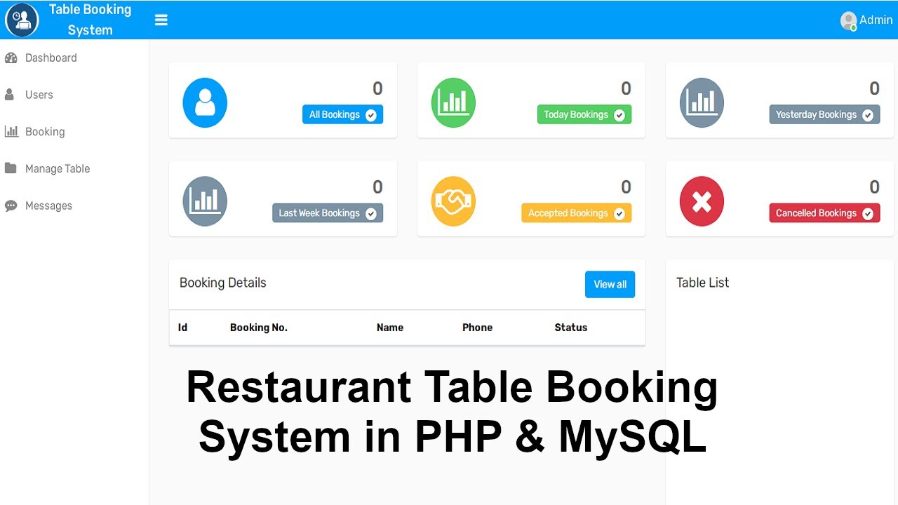 Restaurant Table Booking System project in PHP with Source Code || PHP Project with Source Code