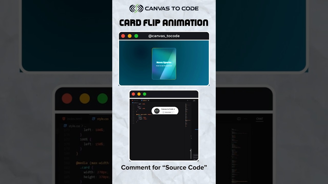 Create a 3D Flip Card Animation using HTML CSS Tutorial Canvas to Code #htmlcss #flipcard #tutorial