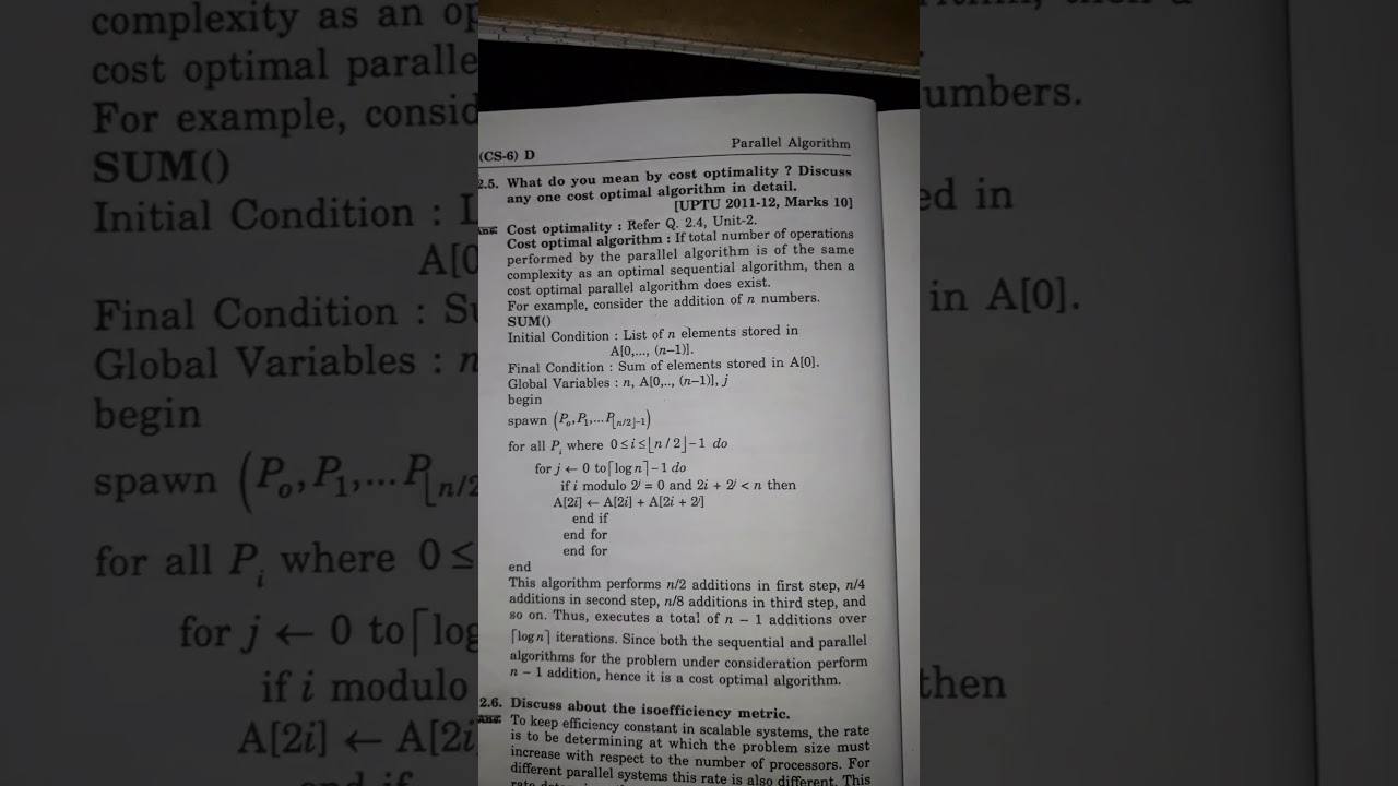 Cost optimality cost optimality algorithm parallel algorithm B tech computer science engineering 6th