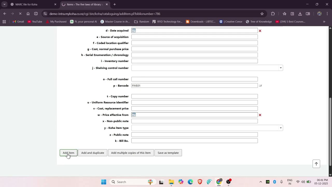 KOHA - Cataloguing Module - Import MARC File