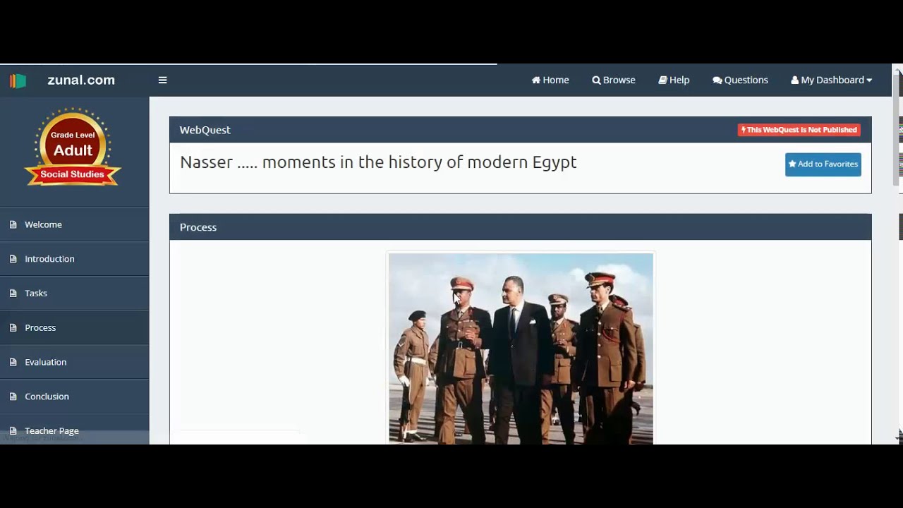 Create Process Page for web quest using Zunal .com