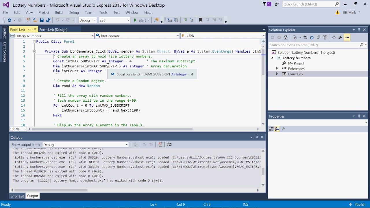 Tutorial 8-1 Visual Basic Array Usage