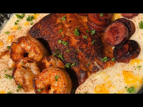 Shrimp & Grits with Salmon and Andouille Sausage by Chef Bae