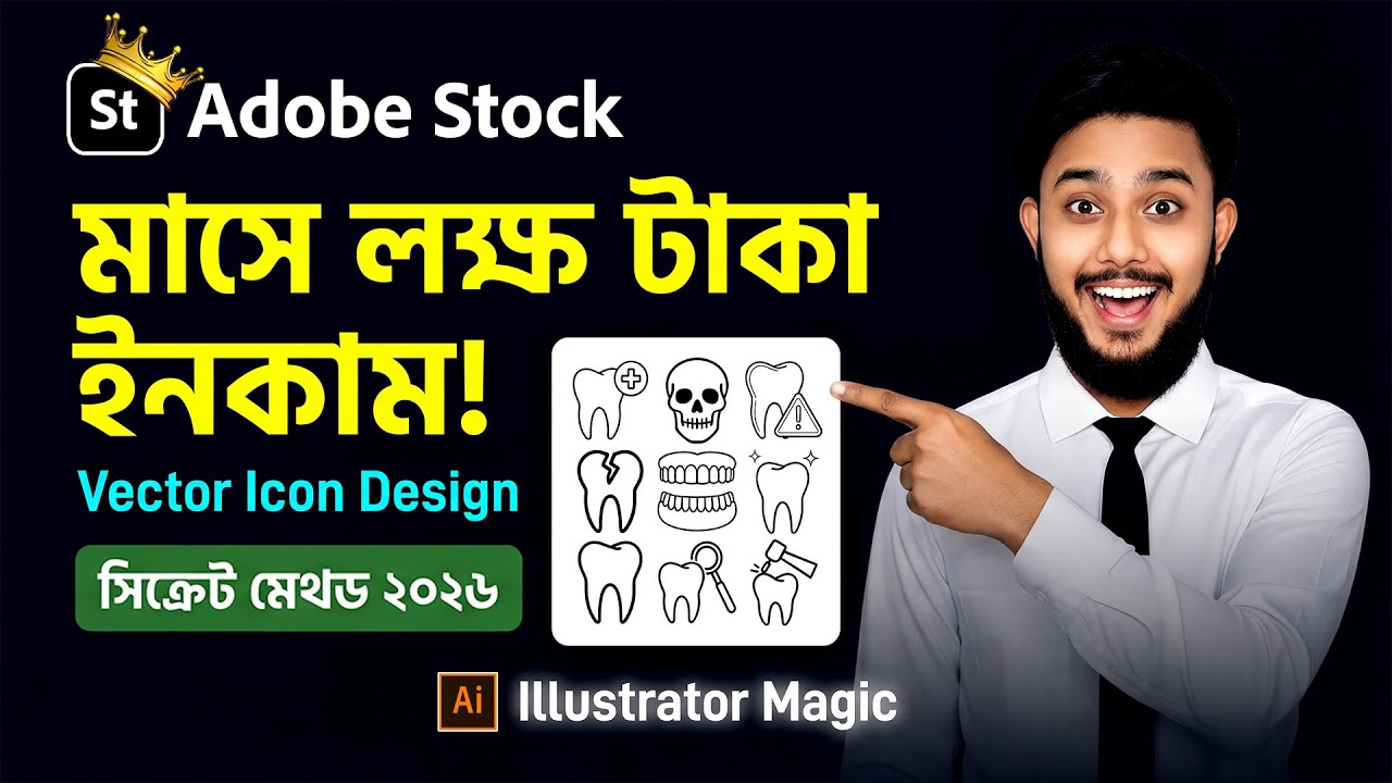 Adobe Stock Passive Income । Easy Vector Icon Design in Illustrator 2026 (Text to Vector)