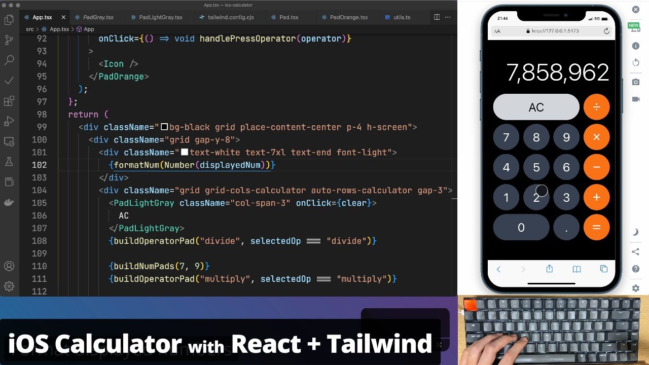 ASMR Programming - iOS Calculator with React + Tailwind - No Talking