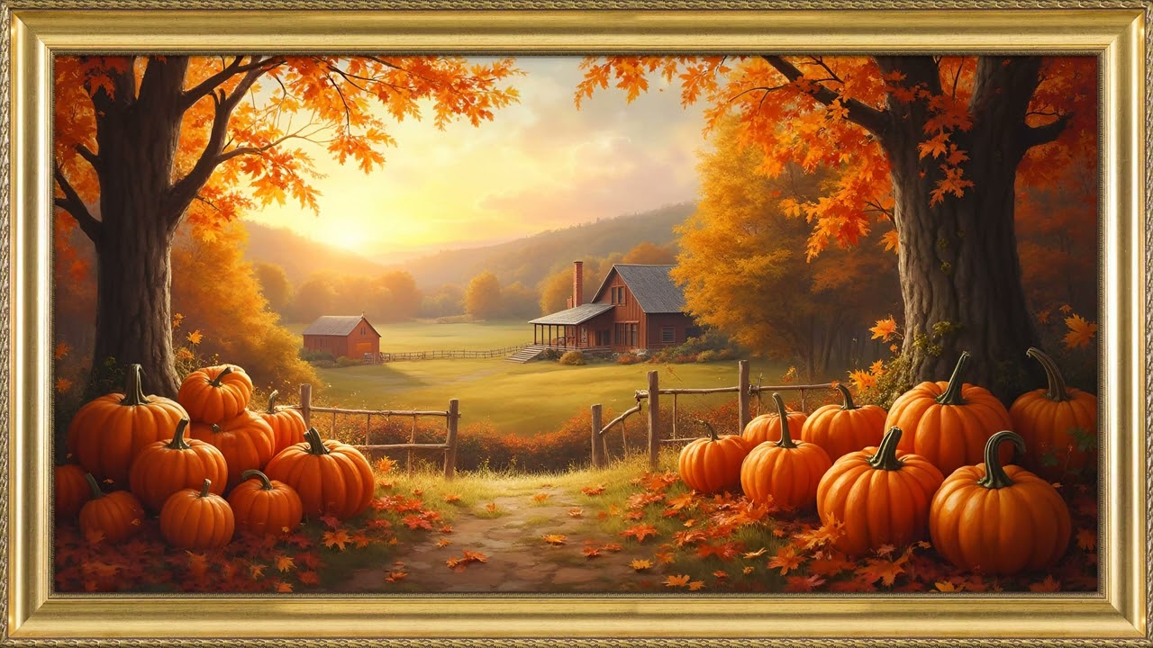 The  Vintage Rustic Fall Pumpkins Autumn Decor The Art Frame 4K & HD Framed 🔇Silence Art Screensaver