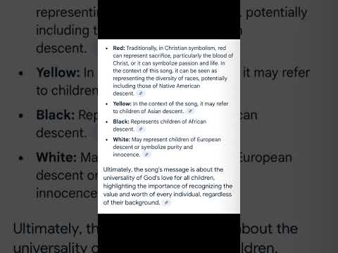 What does red yellow black and white represent in Jesus Love the Little Children