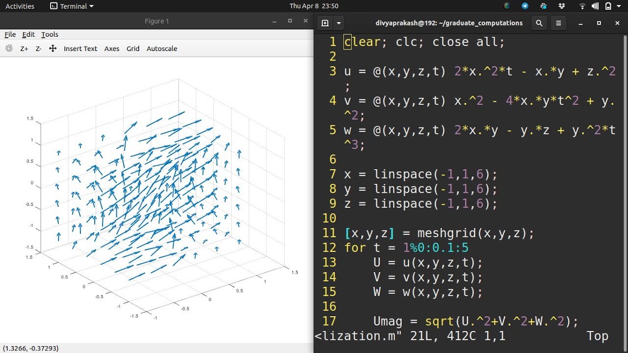 Flow Visualization Using GNU Octave: Steady/Unsteady Flow Field (Quiver3 Command)