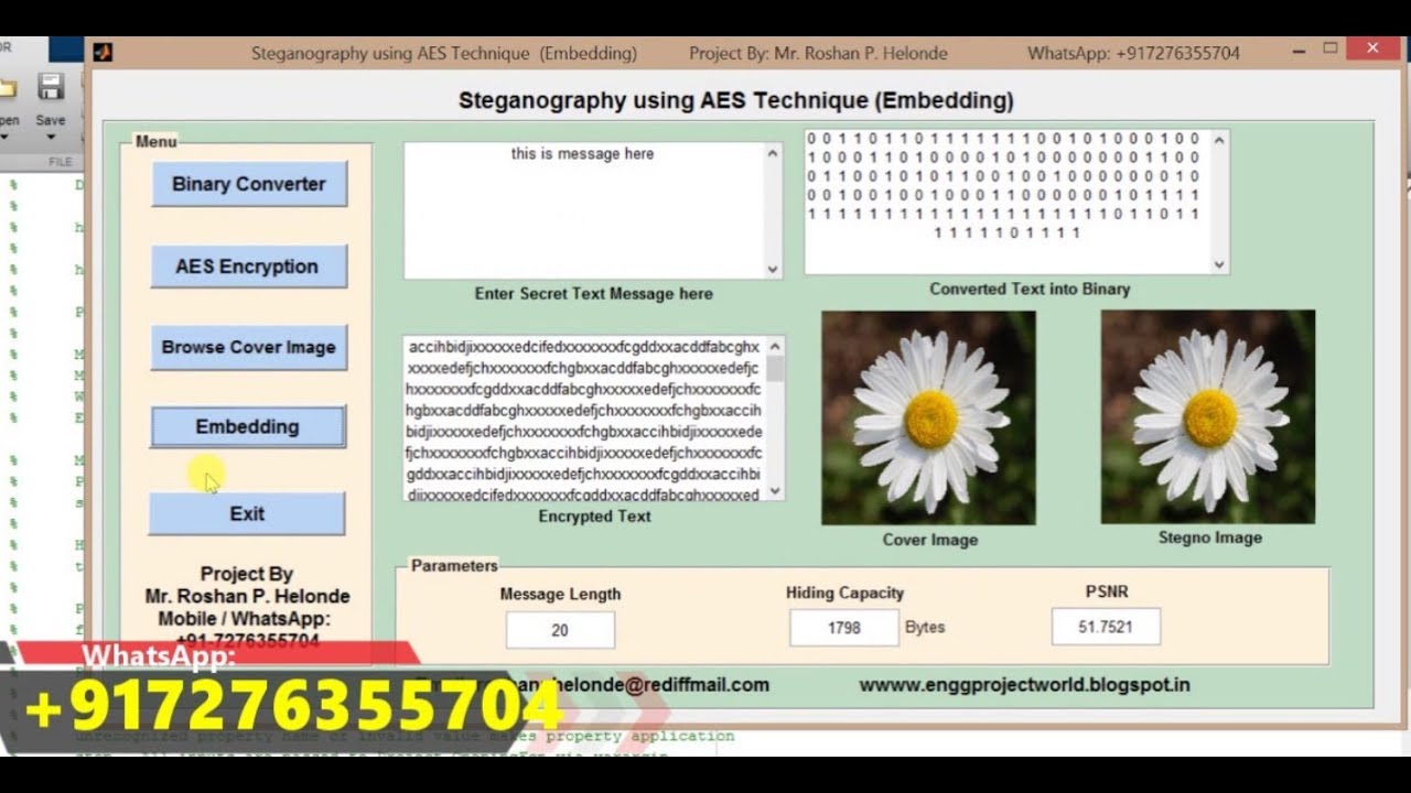 Steganography using AES Encryption Matlab Project Source Code | AES Cryptography Using Matlab Code