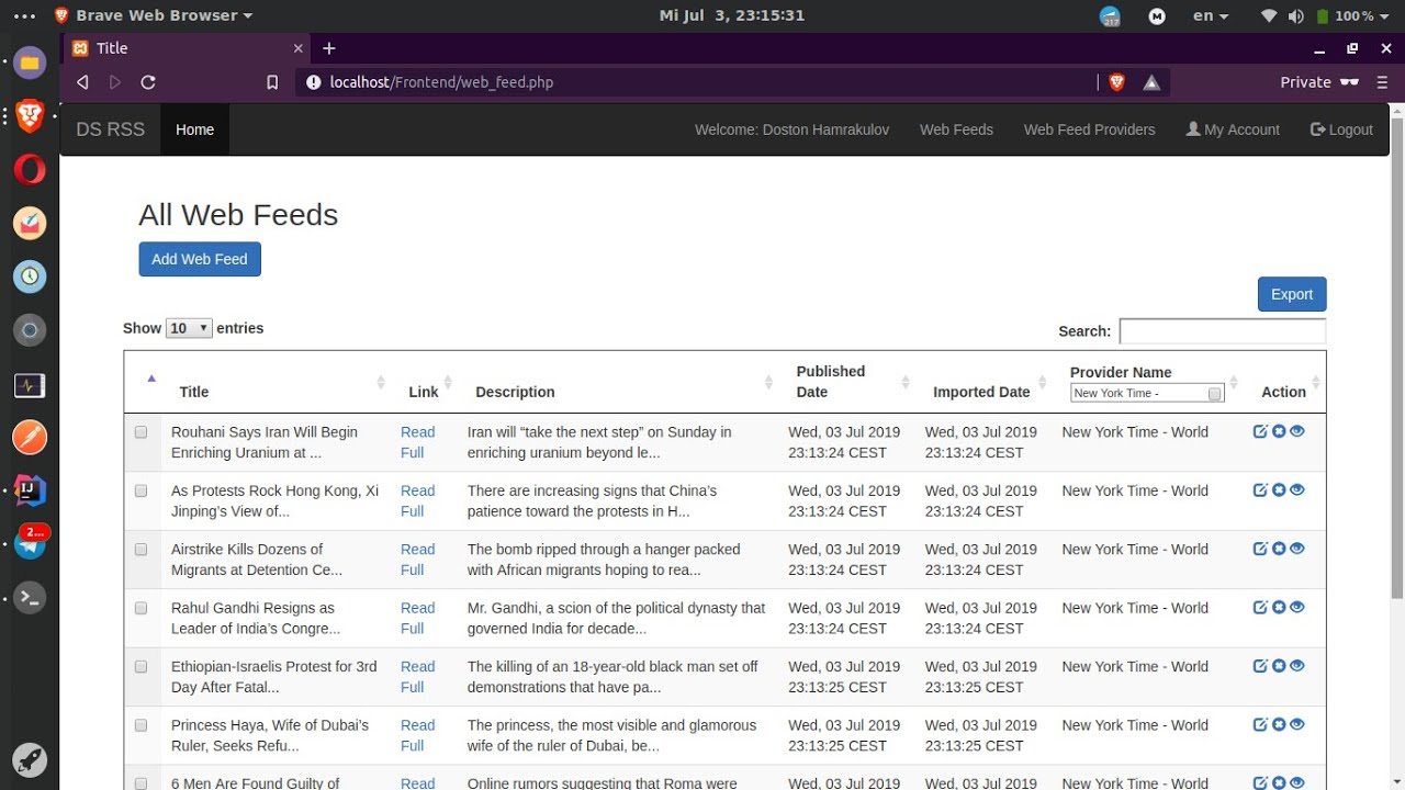 Web based RSS Reader with Spring Boot and PHP