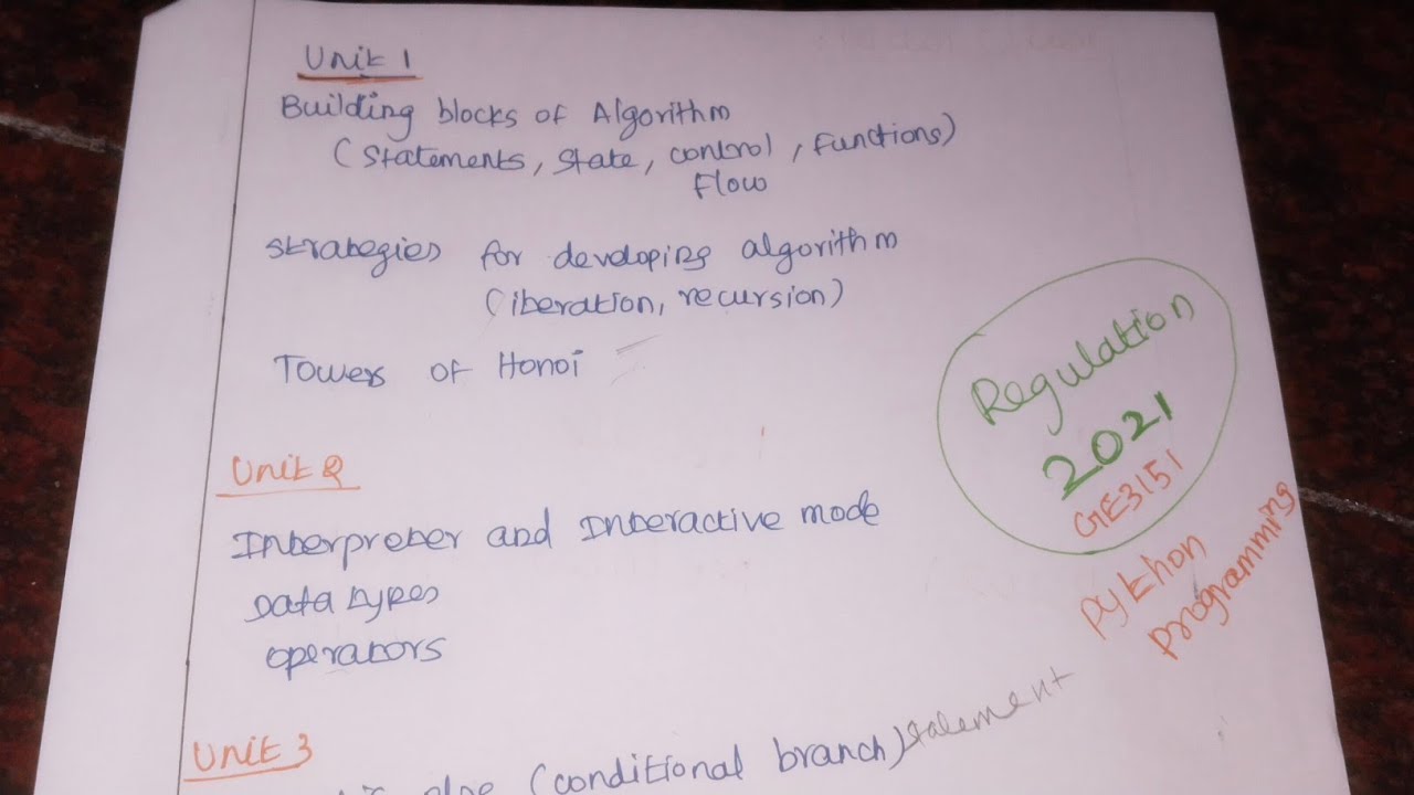 (R 2021) GE3151 Python Programming important question 