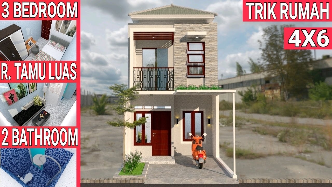 Desain Rumah 4x6 Meter 2 Lantai Dengan 3 Bedroom
